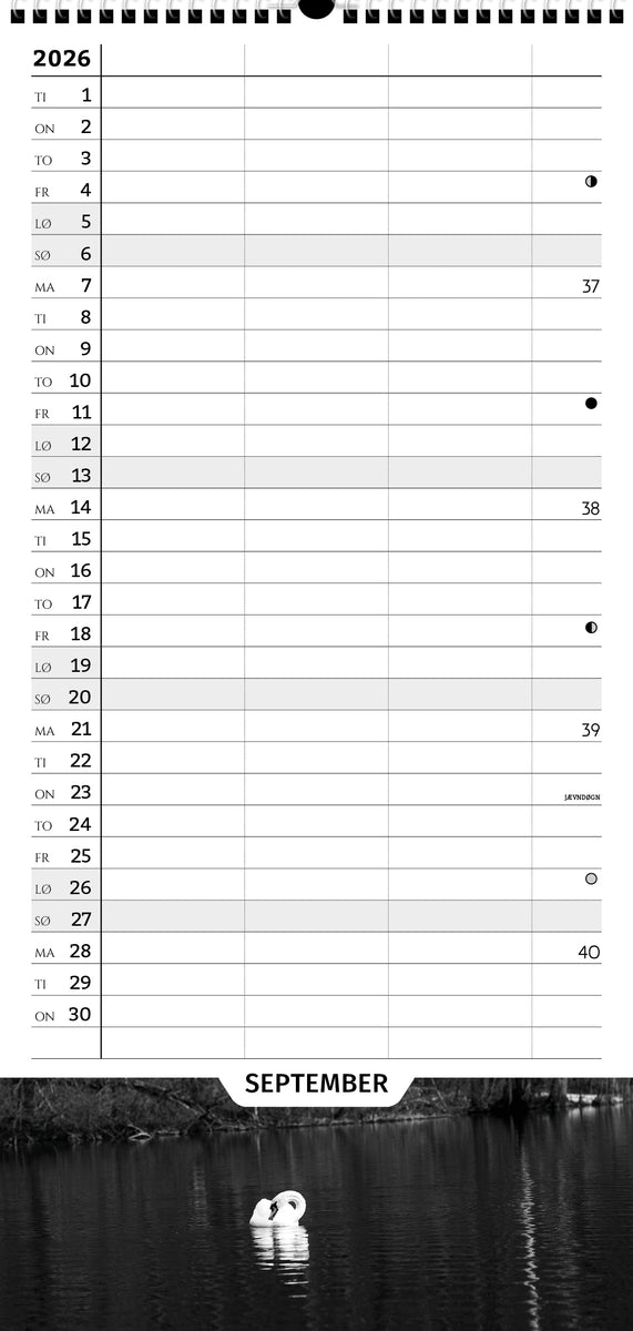 Sort/hvid Fotokalender 2026 - 3 kolonner – Plakatforlaget ApS